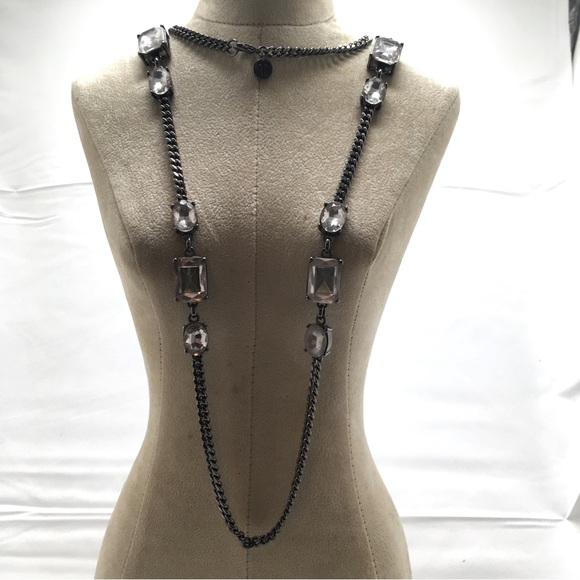Talbots | Jewelry | Vintage Talbots Black Metal And Crystal Long ...